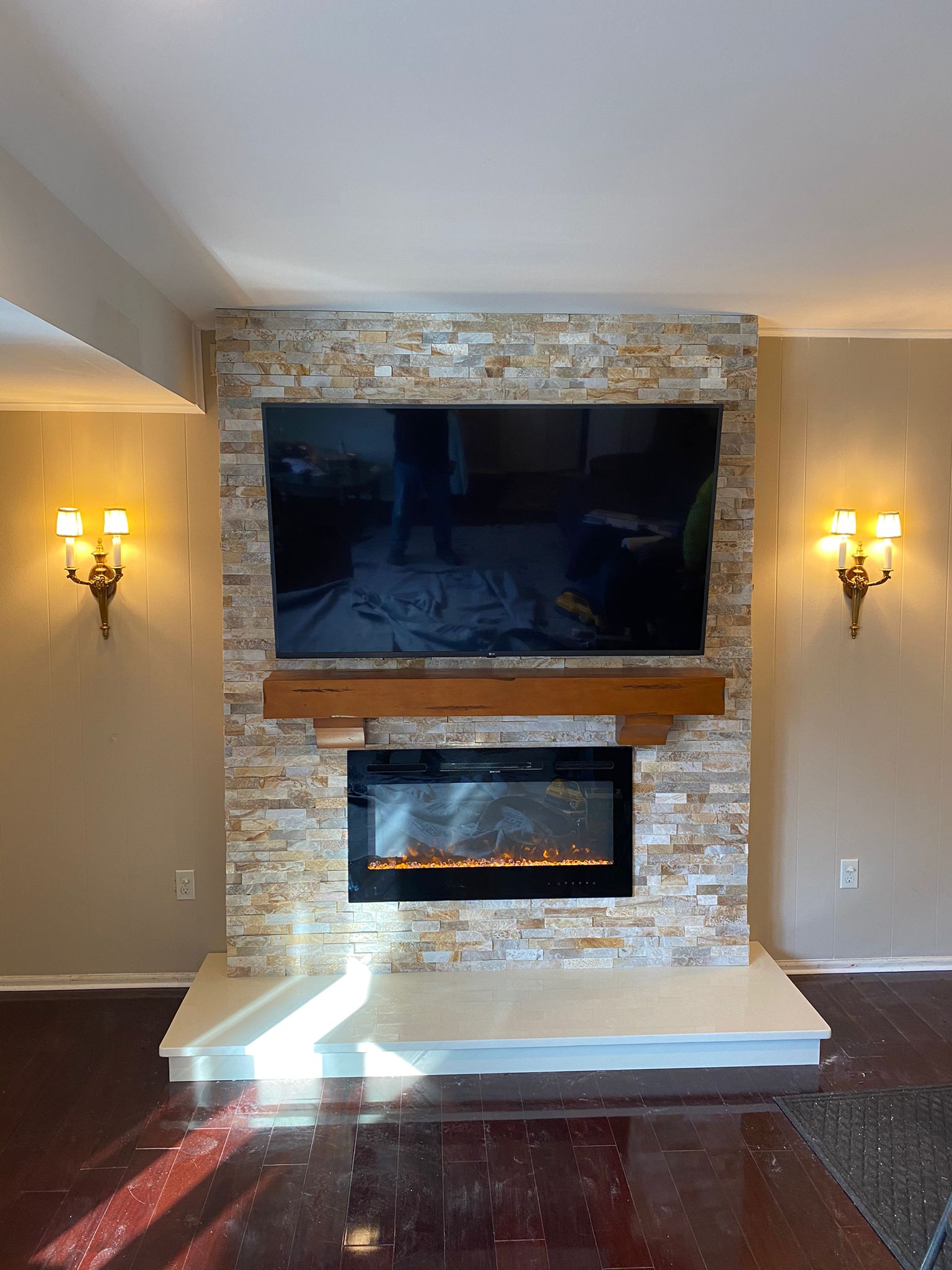 Basement Entertainment Center with Electric Fireplace - STM Constructions